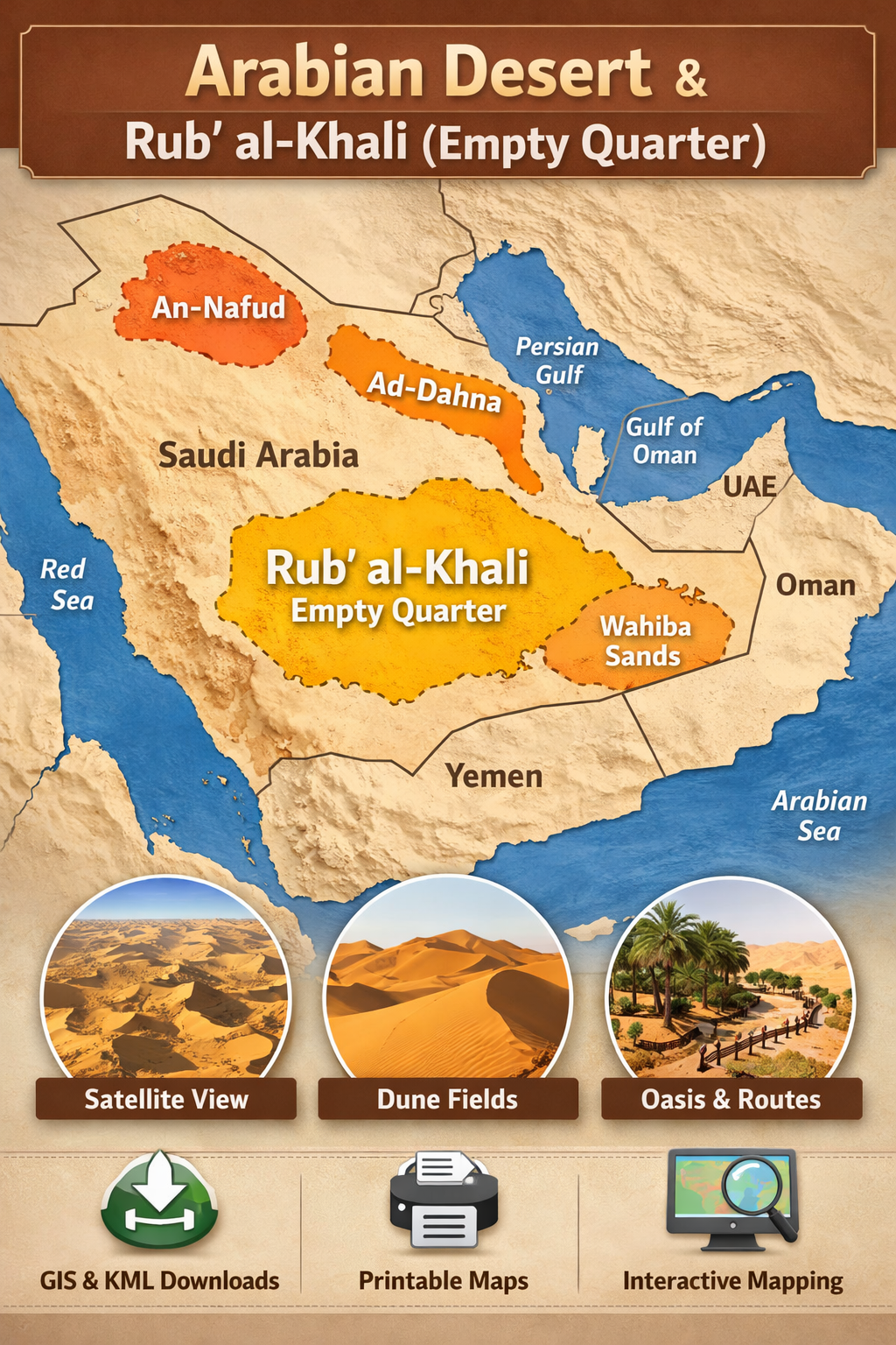 Arabian Desert Map: Rub’ al-Khali Printable